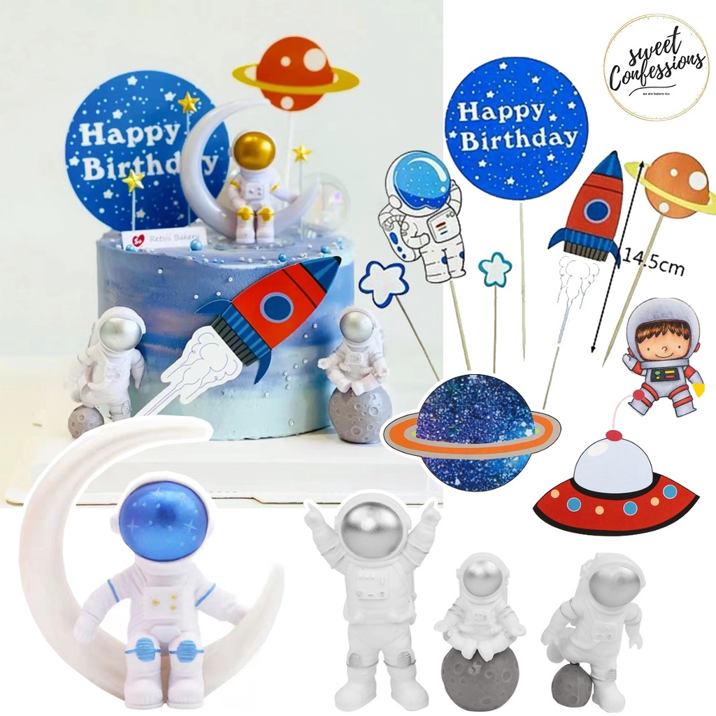 Astronaut cake topper galaxy planet cupcake birthday decoration for ...