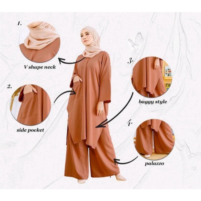 MULAN BASIC VIRAL MUSLIMAH SUIT SET/LOOSE BLOUSE/PALAZZO SUIT PLUS SIZE ...