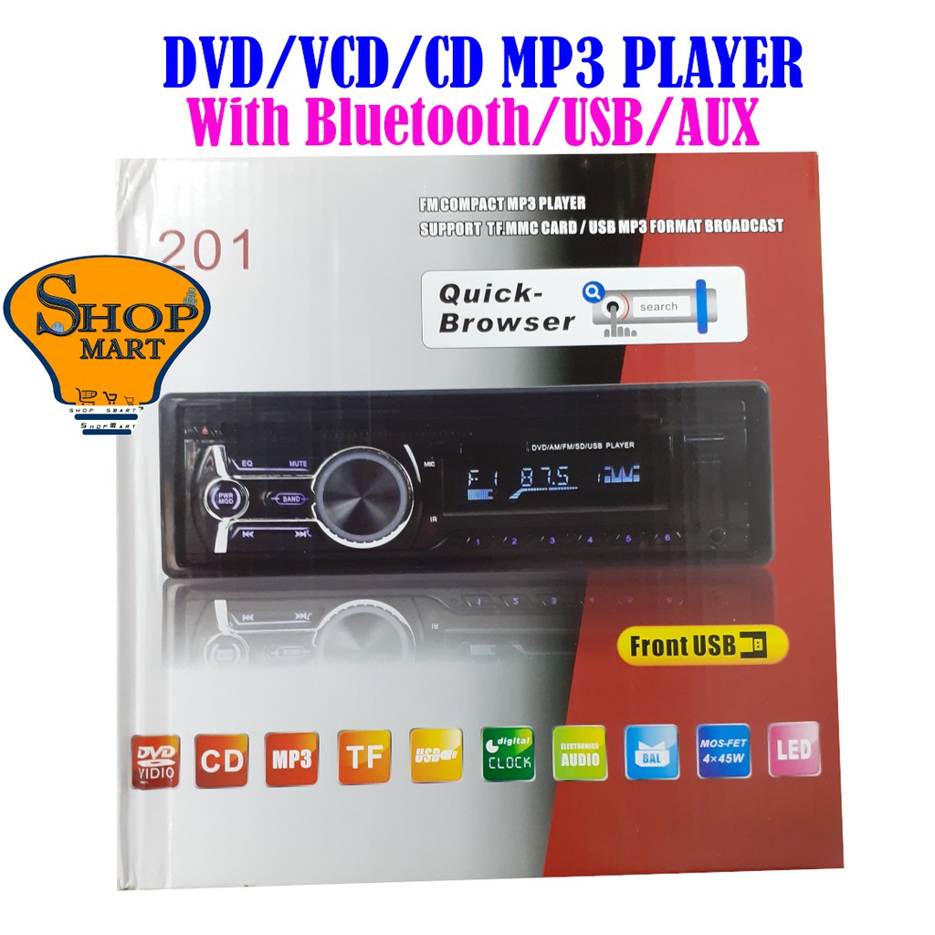 DVD VCD CD Player Usb Mp3 BLUETOOTH Single Din Car Player Aux | Shopee ...