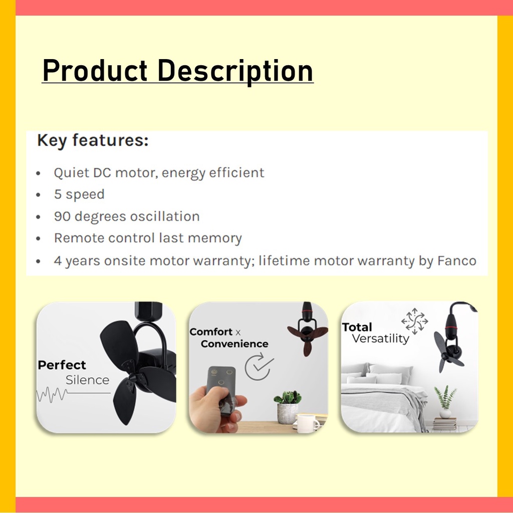 Fanco (Nano 16 Inch / Dono 16 Inch / Vino 18 Inch) Corner Fan W Wall ...