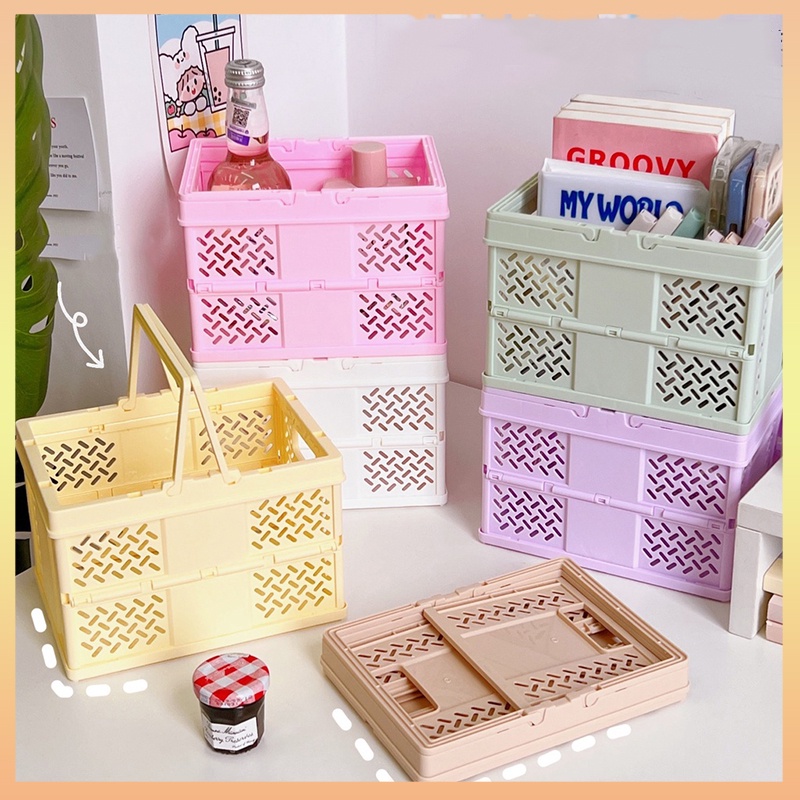 Mini Folding Plastic Storage Box Foldable Case Desktop Carrying Basket ...
