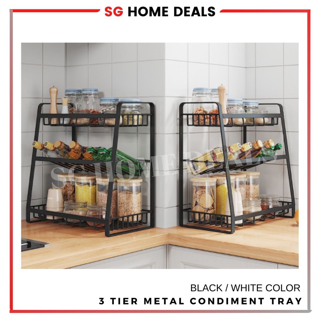 [SG STOCKS] Kitchen 3 Tier Metal Condiment Tray/ Kitchen Sauce ...