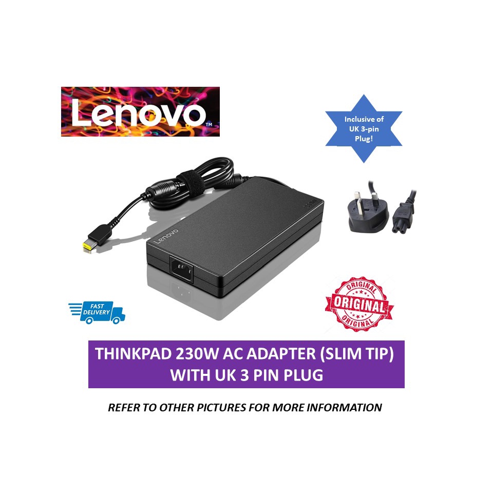 (ORIGINAL) ThinkPad Lenovo 230W AC Adapter (Slim Tip) with UK 3 pin ...
