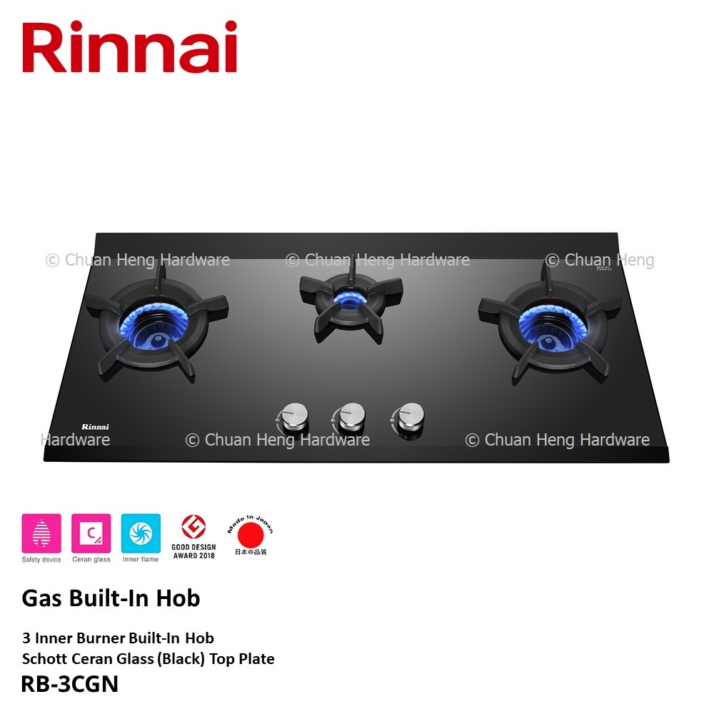 Rinnai RB-3CGN 3 Burner Inner Flame Glass Hob | Shopee Singapore