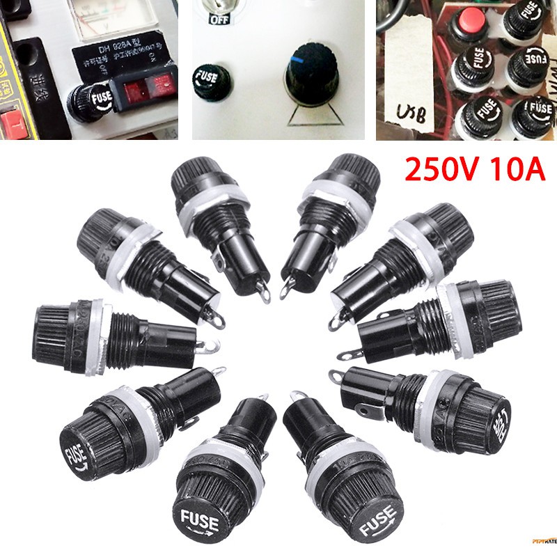 Shiyin 10pcs 250V 10A Panel Mount Screw Cap Fuse Holder Case for Glass ...