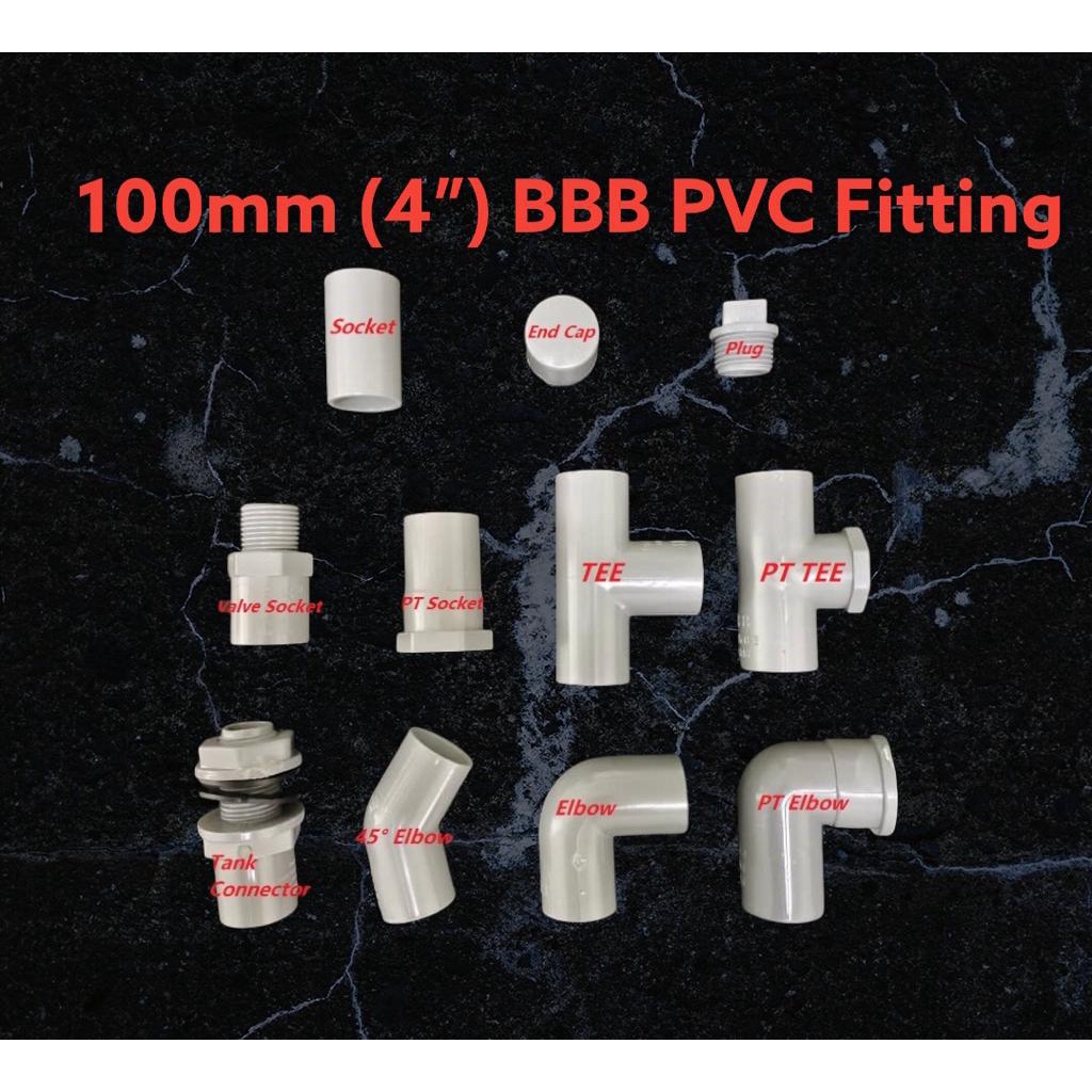 100MM (4") PVC Fitting / PVC Connector - Socket/Elbow/Tee - P/T Socket ...