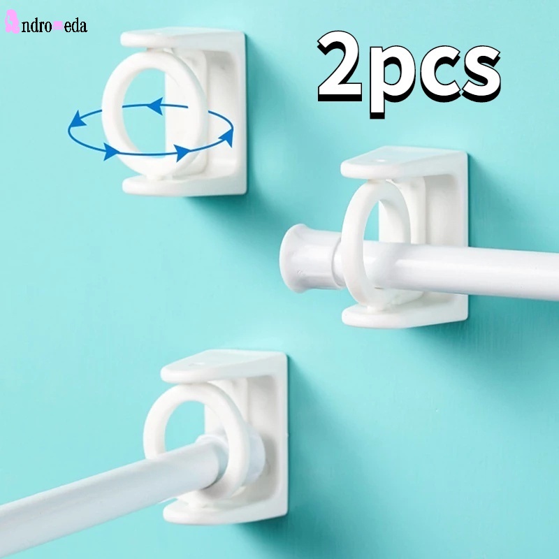 2 Pcs 360 Rotation Shower Curtain Rod Mount Holder Universal Self ...