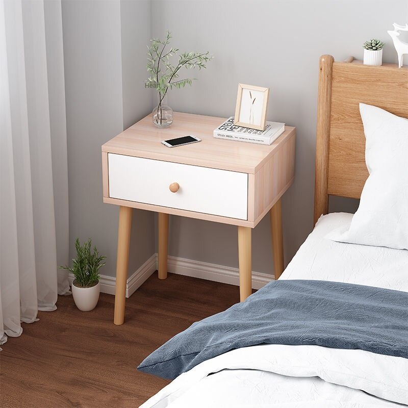 Bedside table simple modern bedside storage cabinet solid wood leg mini ...