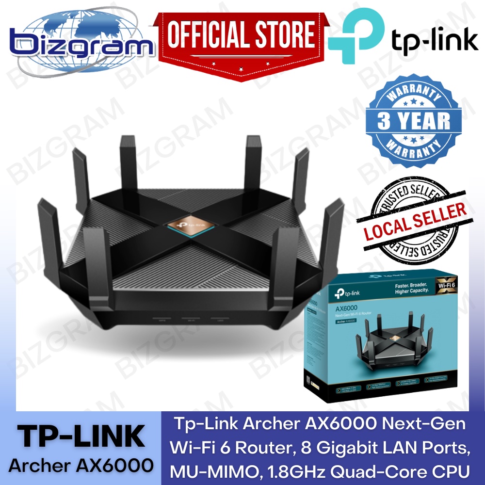 Tp-Link Archer AX6000 Next-Gen Wi-Fi 6 Router, 8 Gigabit LAN Ports, MU ...