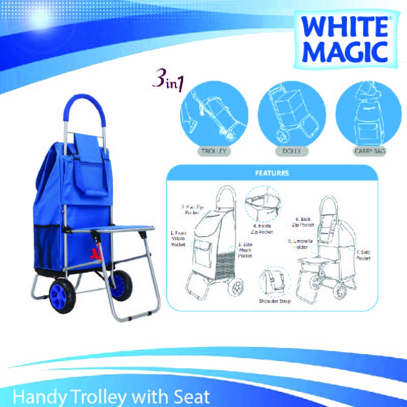 White Magic Handy Trolley With 3 option and 4 color support up to 45L ...