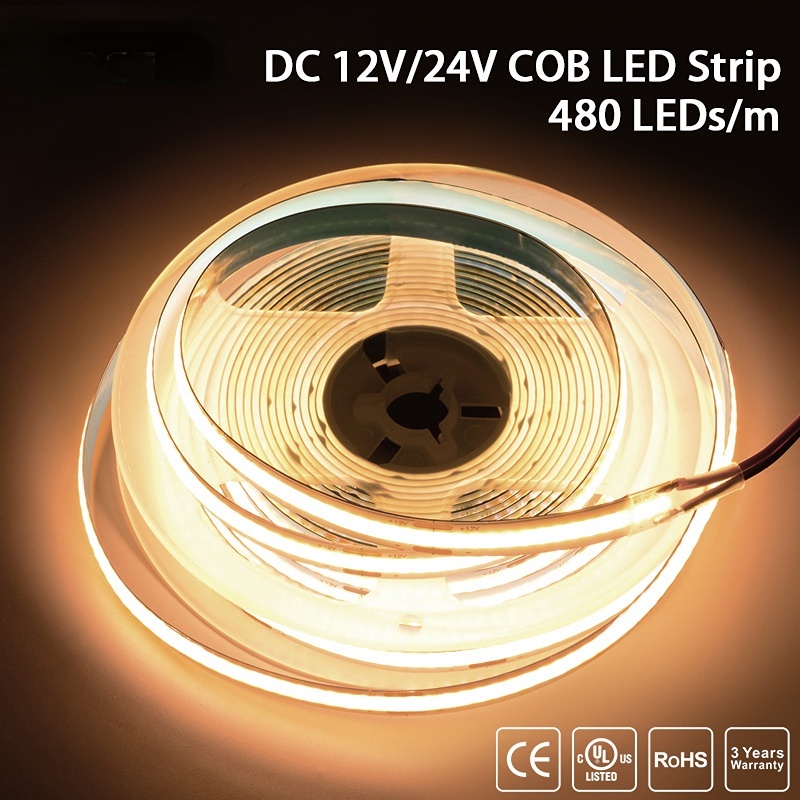 Listed COB LED Strip Light 320 480 LEDs/m 16.4ft High Density Flexible Tape Ribbon 3000-6500K ...