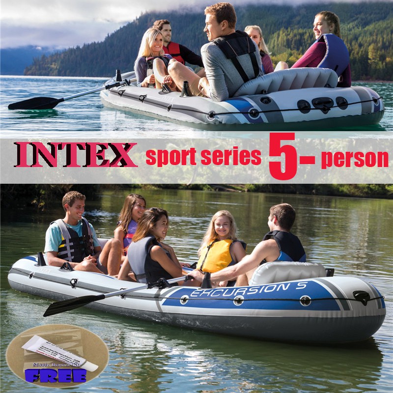 INTEX EXCURSION 5 BOAT SET*5-PERSON*INFLATABLE BOAT*MAGIC REPAIR KIT ...