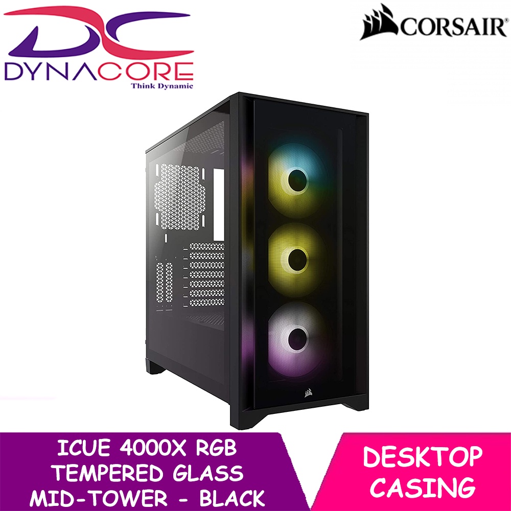 Corsair iCUE 4000X RGB Tempered Glass Mid-Tower Chassis / Casing / Case ...