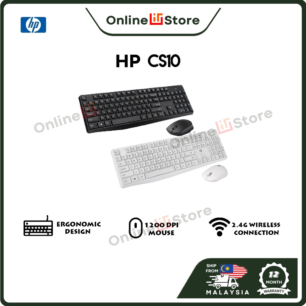 HP CS10 2.4G WIRELESS MULTIMEDIA KEYBOARD AND MOUSE COMBO SET WITH 104 ...