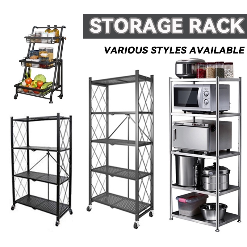 Kitchen Removable Folding Storage Rack Trolley Floor Stainless Steel ...