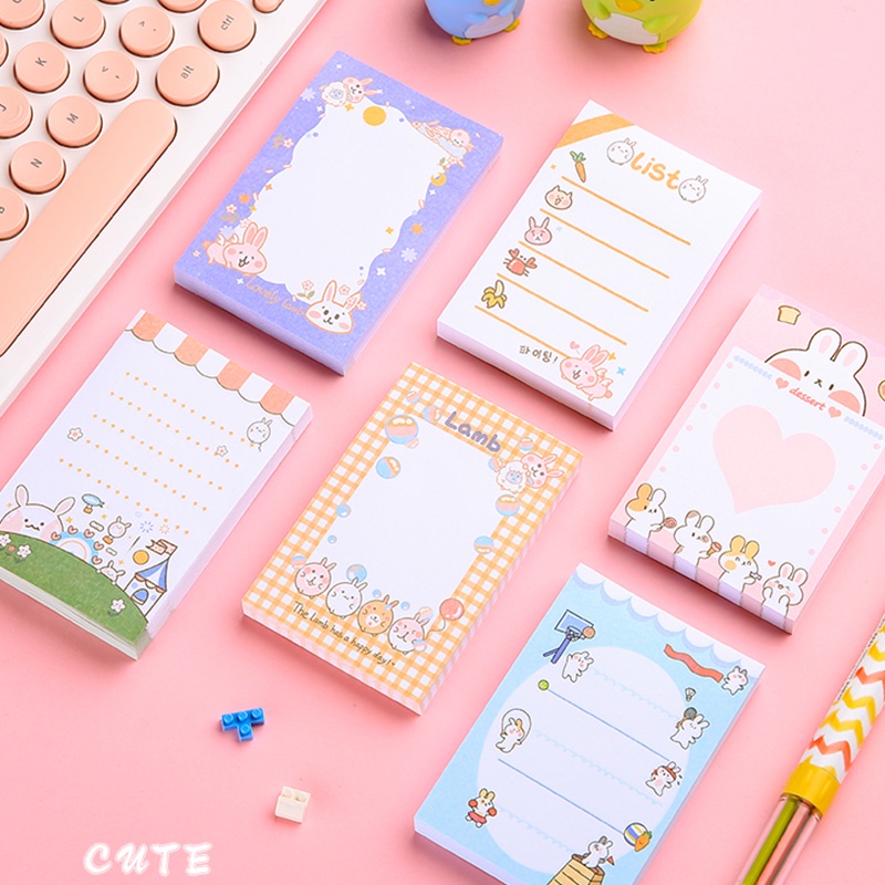 100 Sheets Cute Cartoon Rabbit Student Memo Creative Portable Note ...