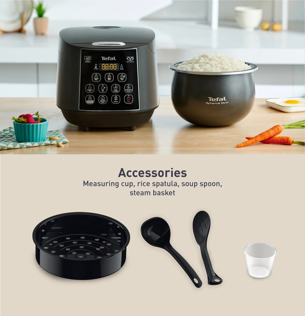Tefal Easy Plus Rice Cooker 1.8L RK736B - 11 programs, AI, spherical ...