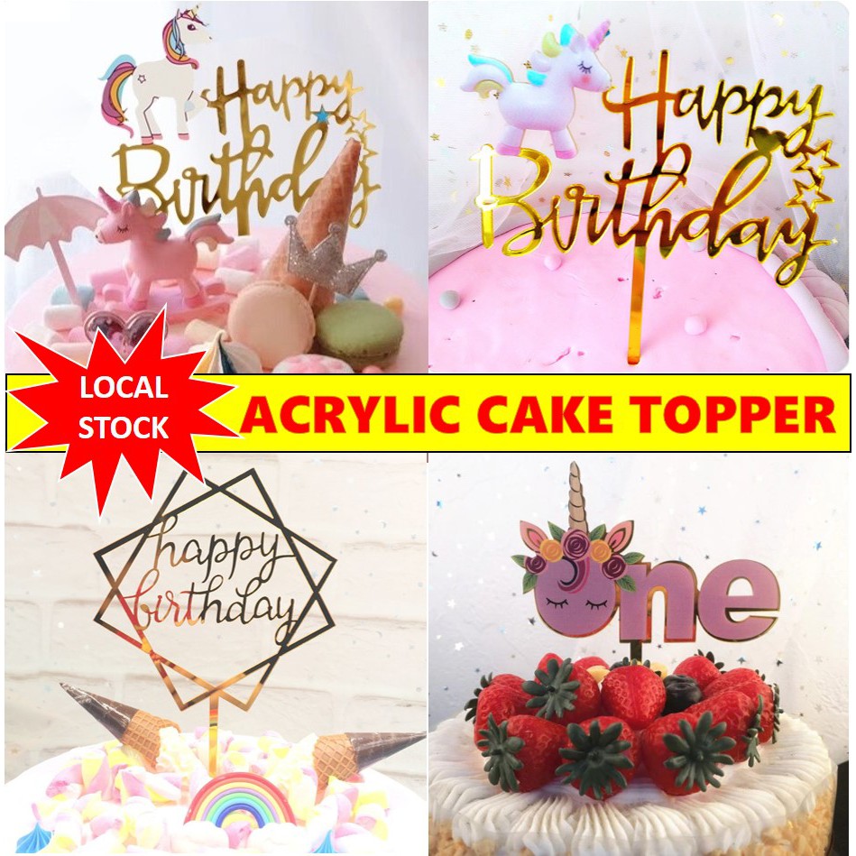 [SG READY STOCK] Cake Toppers Acrylic Cake Flag Happy Birthday Kids ...