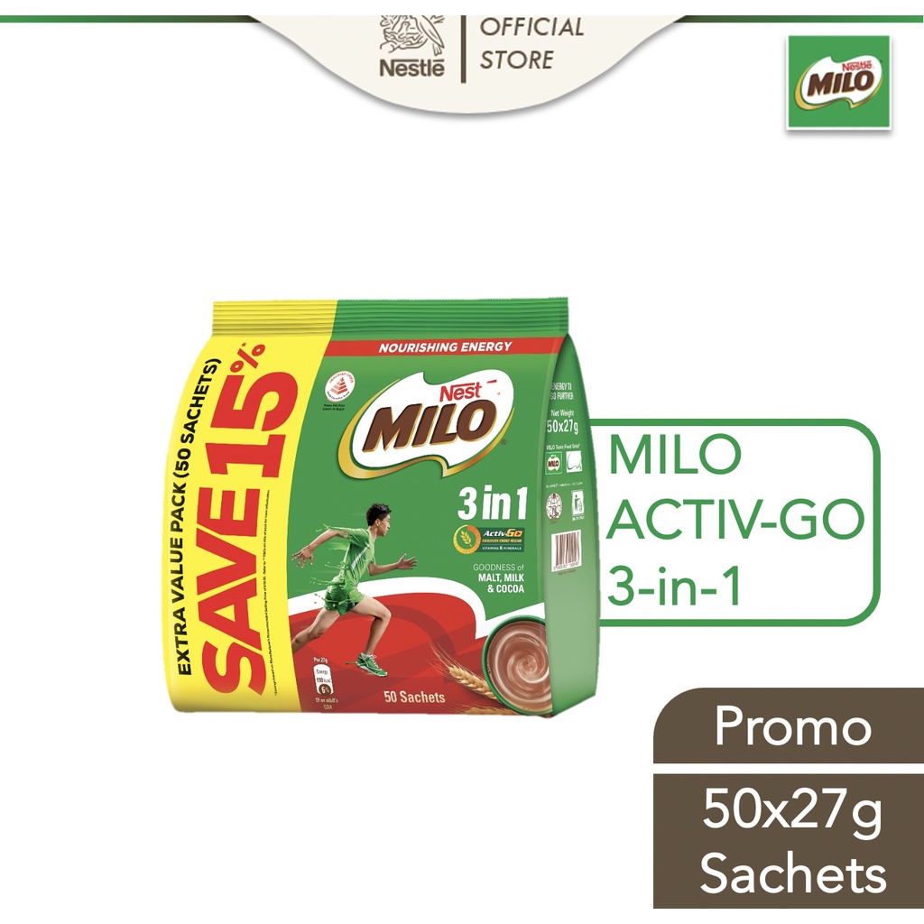 MILO 3in1 ACTIVGO Powder Value Pack 50 x 27G | Shopee Singapore