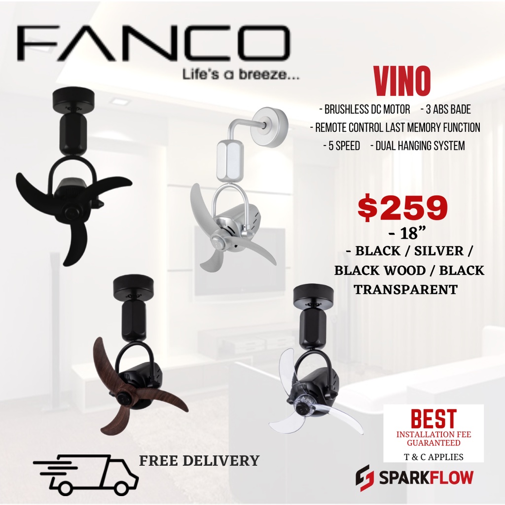 Fanco VINO 18' corner fan dc brushless motor ABS blades 90 degrees ...