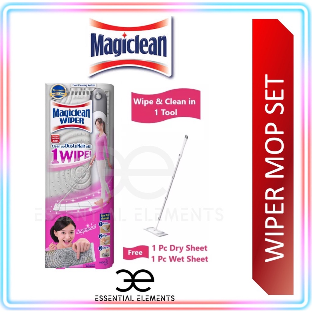 Magiclean Wiper Mop Stick Set Cleaning For Dry/Wet Sheets | Shopee ...