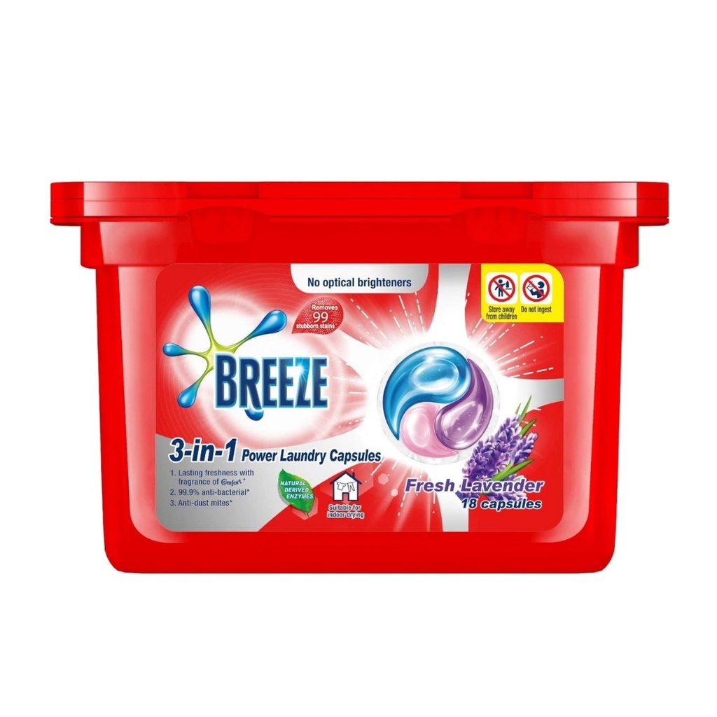 Breeze 3-in-1 Anti-bacterial Laundry Capsules (Fresh Lavender) - 18 ...