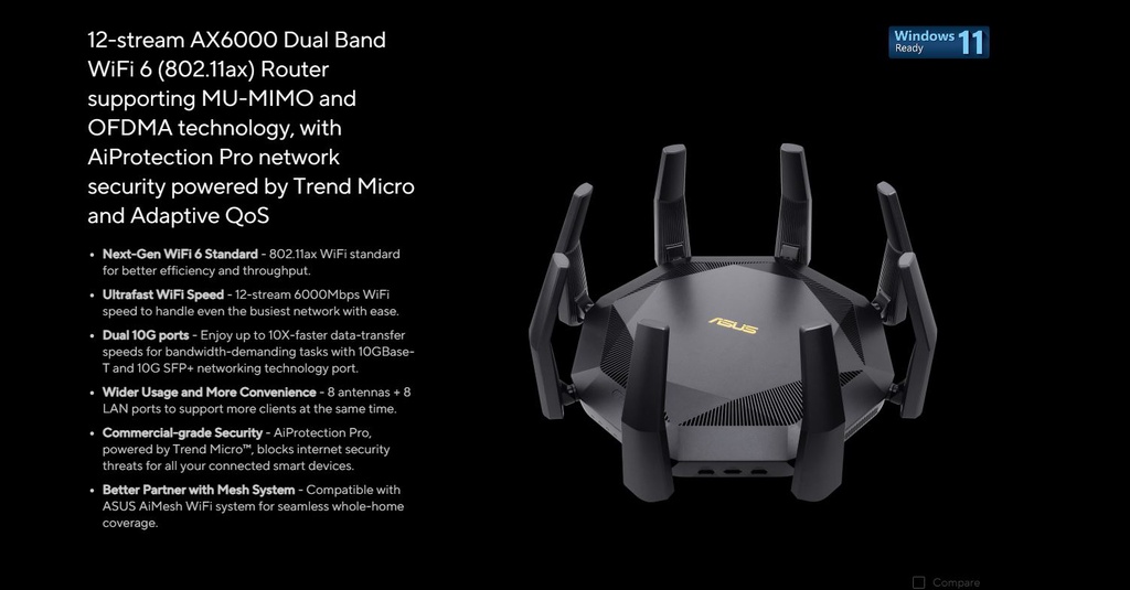 ASUS RT-AX89X 12-stream AX6000 Dual Band WiFi 6 (802.11ax) Router (3 ...