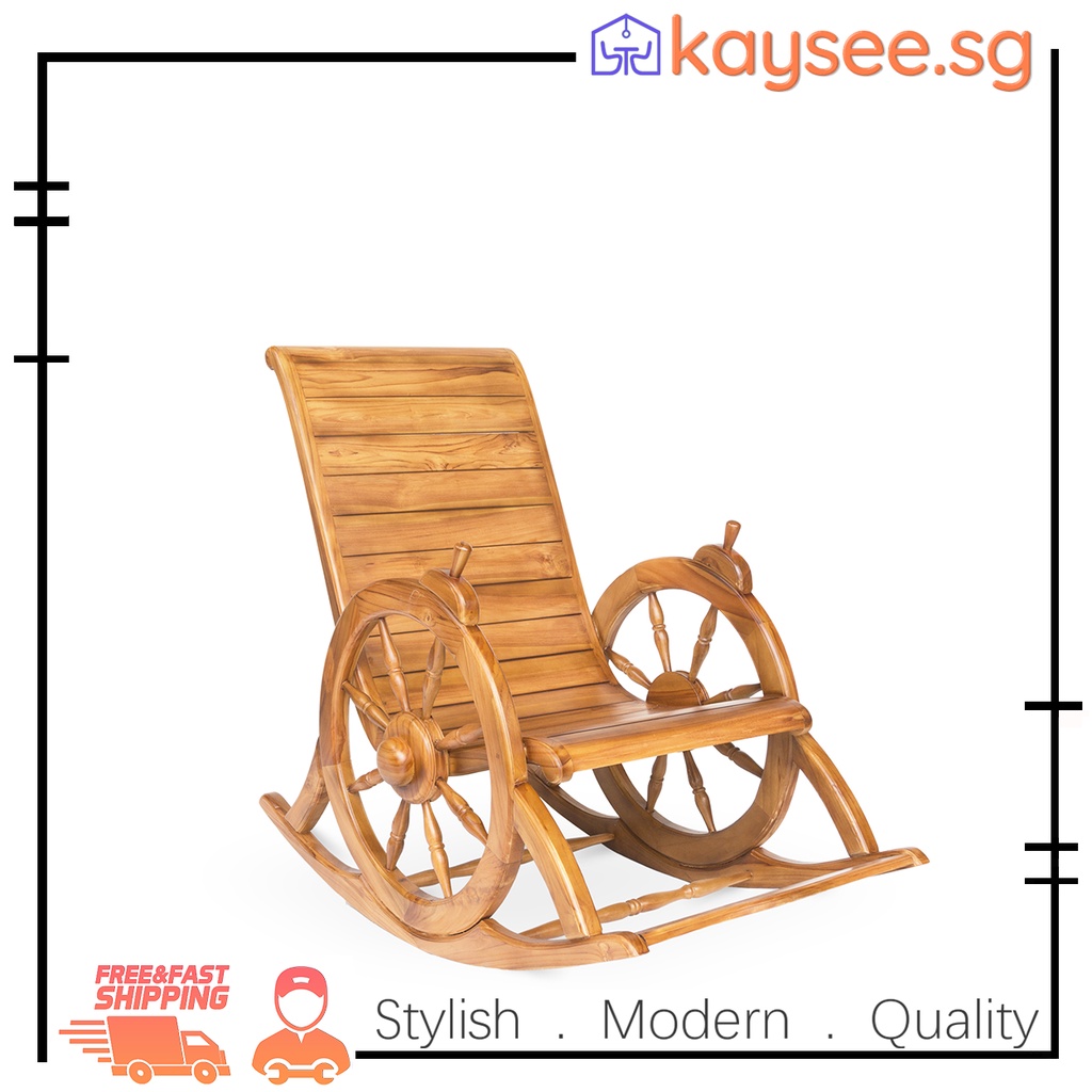 kaysee|Kathrynn Teak Wood Rocking Chair with Wheel-shaped Legs|Living ...