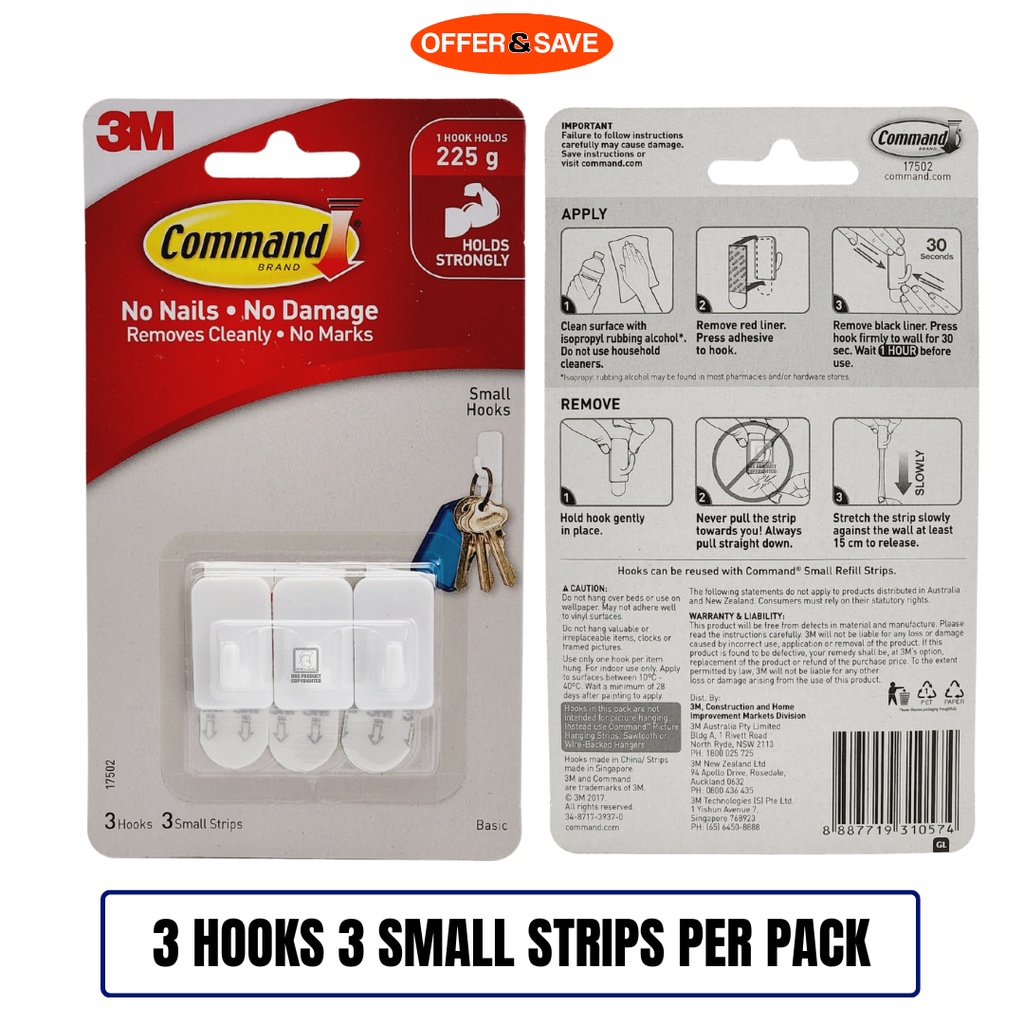 [Local Set] 3M Command General Purpose Hooks Ceiling Hooks Clothes Hook ...