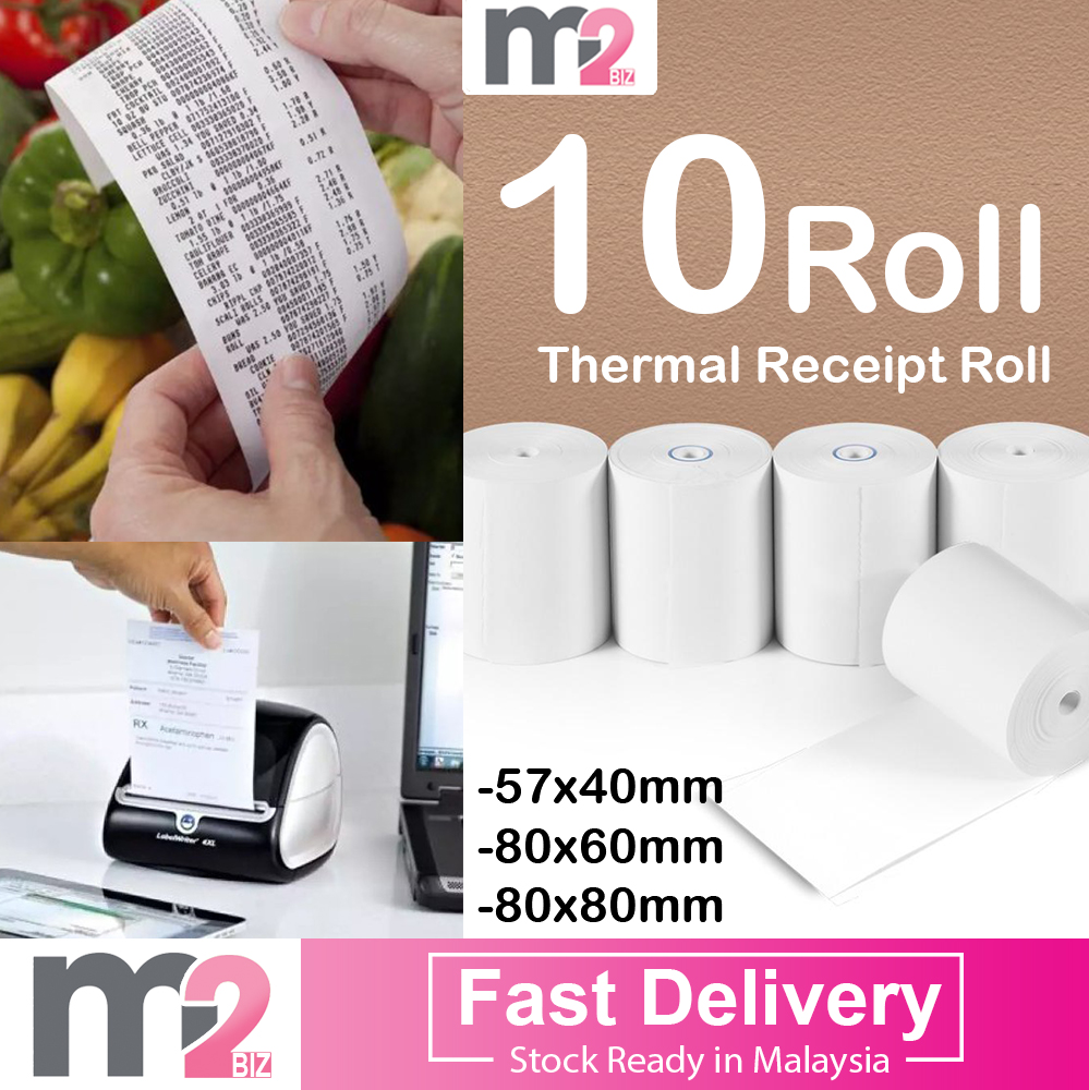 10 Roll Coreless Thermal Receipt / Resit / Thermal Paper Roll Kertas ...