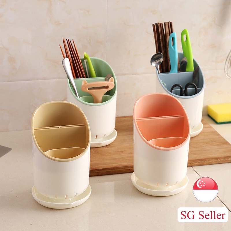 SG Stock Cutlery Drainer Holder Chopsticks Two Layers Utensil Storage ...