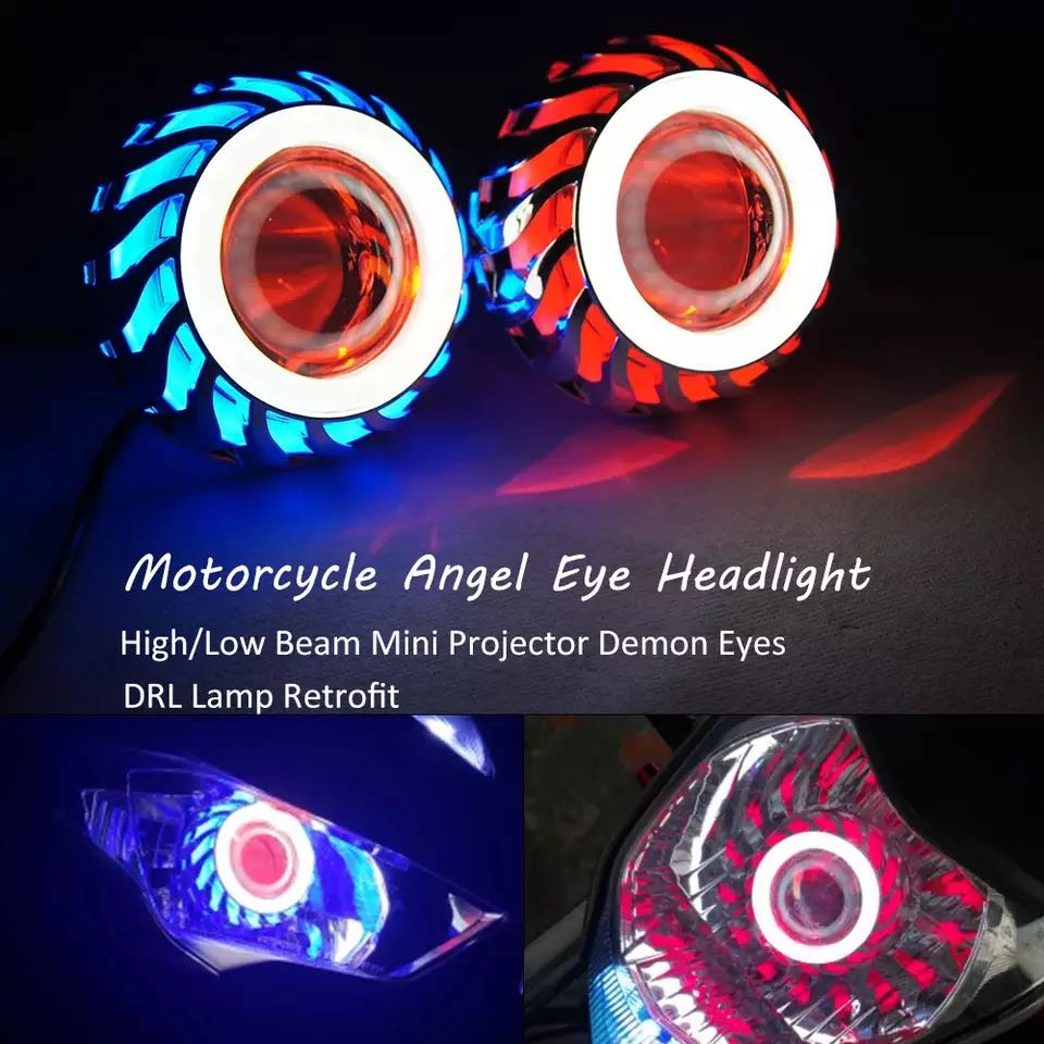 （1pcs）Motorcycle 12V-85V 30W Projector Head Light Angel eyes Three ...