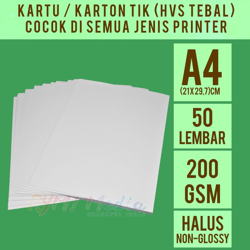 PUTIH 200gsm A4 Type Card Paper 50 Sheets - Thick HVS Paper Manila BC ...