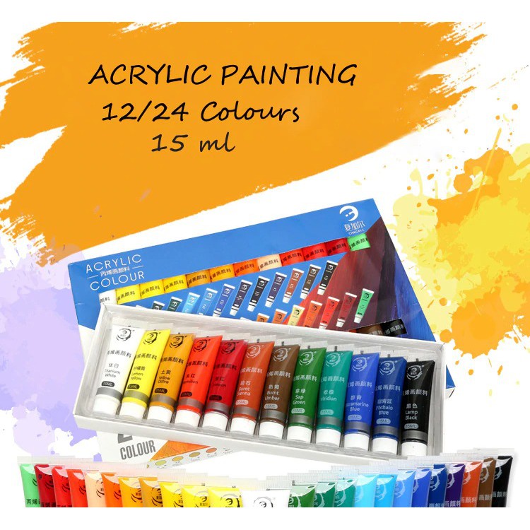 Acrylic Paint Set 15ML for Fabric Clothing Nail Glass Wall Painting Set ...