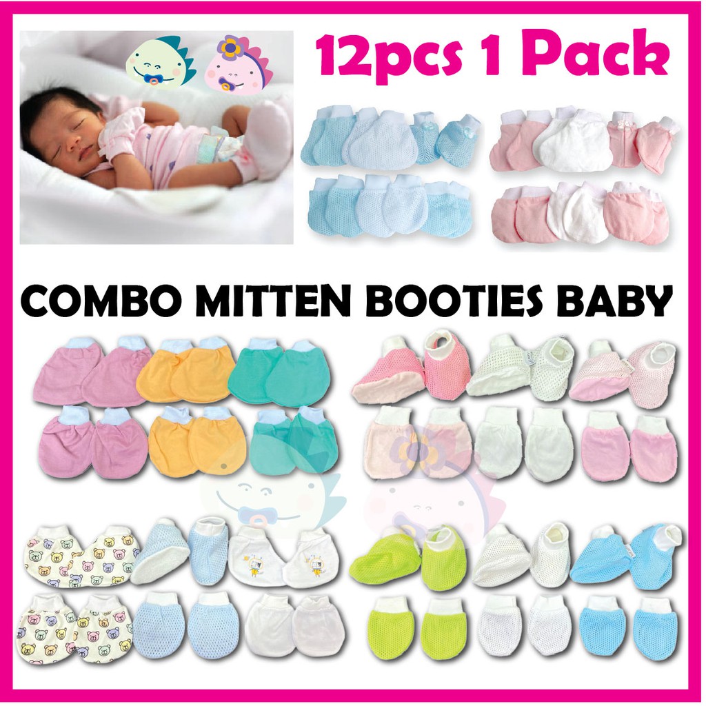3 in 1 Newborn baby Mitten & Bootie (3 Pairs/Set), baby gloves and feet ...