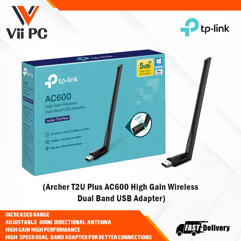 TP-LINK Archer T2U Plus AC600(2.4GHz + 5GHz) High Gain 5dBi Antenna ...