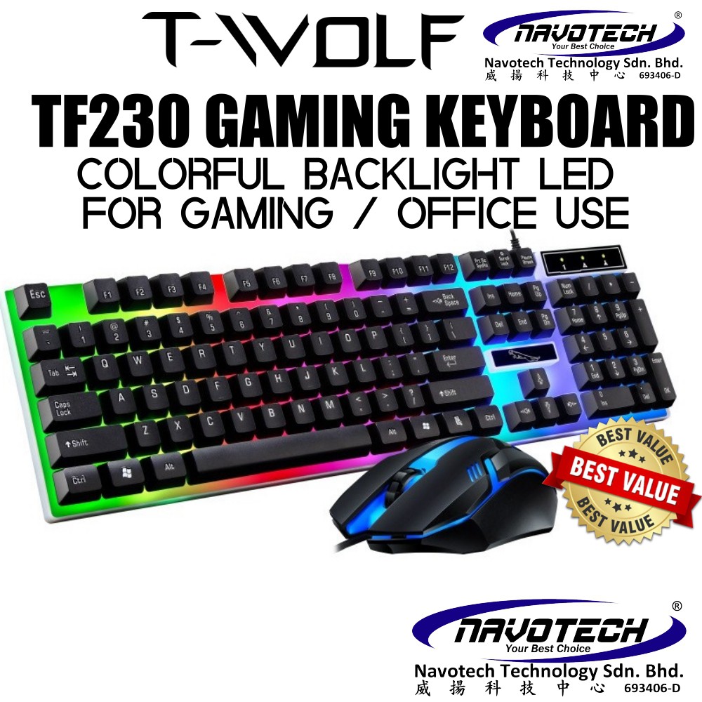 T Wolf Gaming Keyboard Mouse Tf230 Tf200 V1 Gaming Keyboard Mouse Set Rainbow Led Backlight