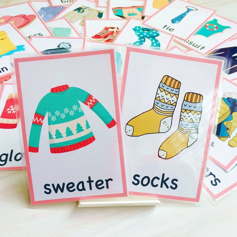 25pcs Clothing Flash Cards for Toddlers Kids Learning Educational Cards ...