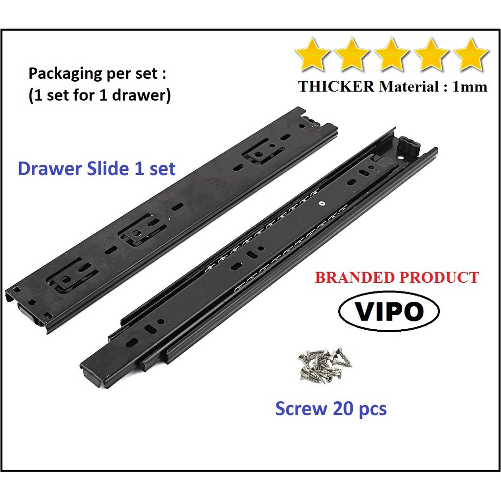 Heavy Duty Black Full Extension Drawer Slide 10” To 22” Drawer Runner ...
