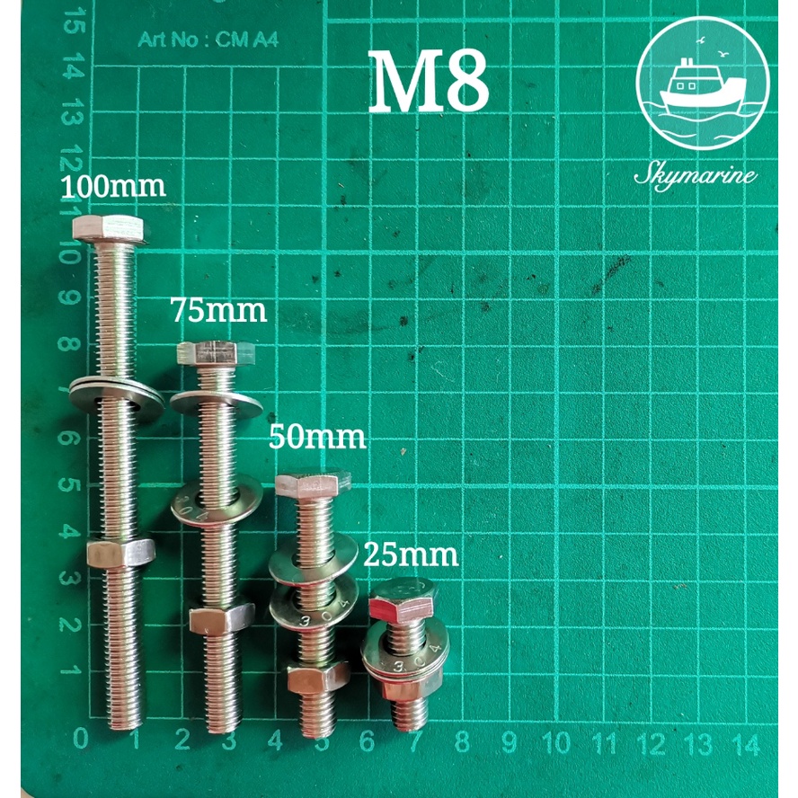 M8 STAINLESS STEEL 304 HEXAGON BOLT & NUT 六角不锈钢螺丝螺母 | Shopee Singapore