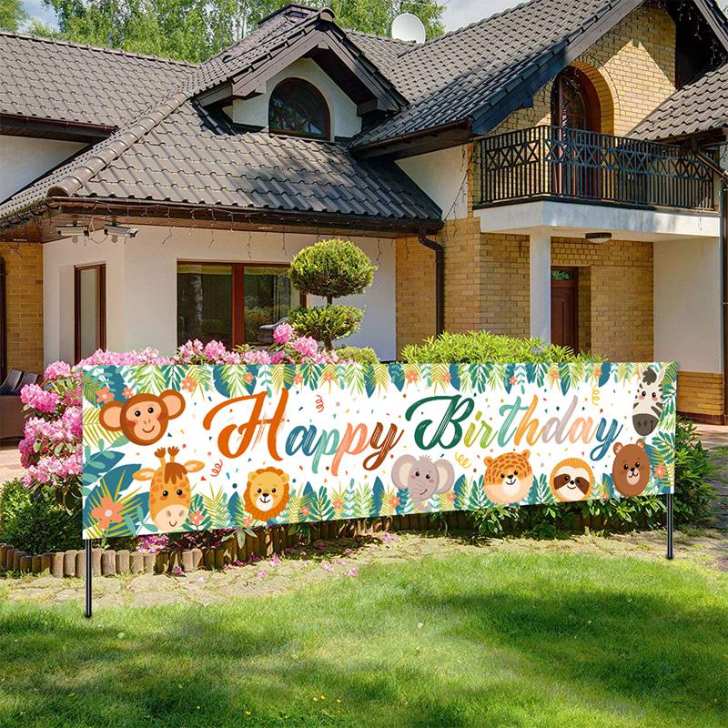 180*40cm Jungle Animal Theme Outdoor Birthday Banner Backdrop For ...