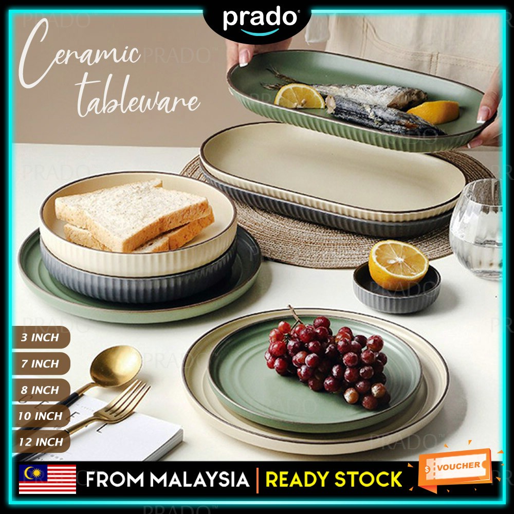 PRADO Japanese Style Strip Bars Ceramic Tableware Plates Bowl Tray Set ...