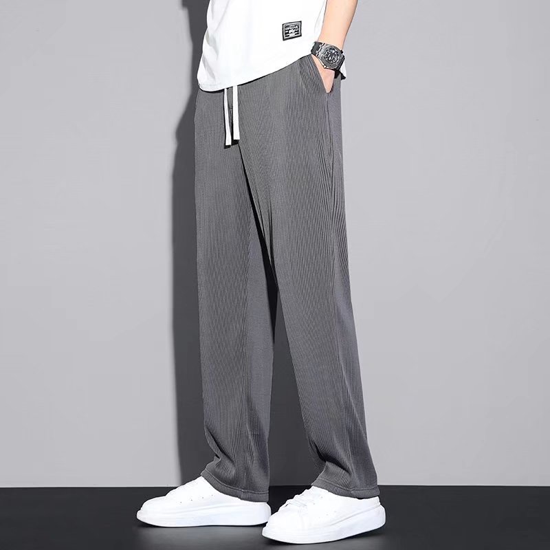 M-8XL Plain Pants Men Summer Thin Ice Silk Straight Leg Long Pants ...