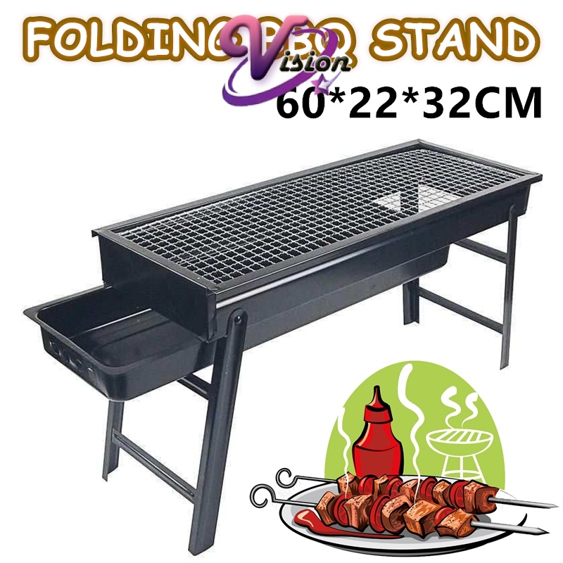 Portable 60CM BBQ Grill Stand With Charcoal Drawer Foldable Outdoor ...
