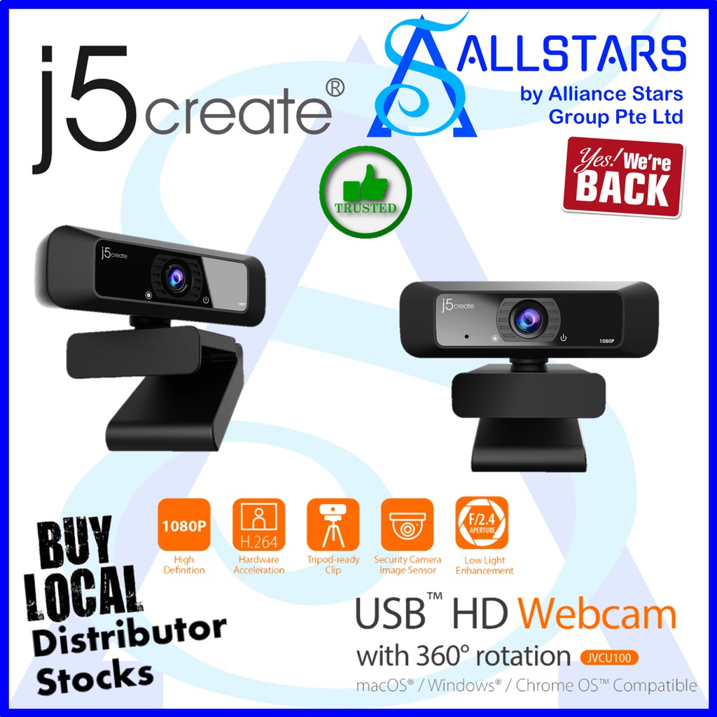 J5CREATE JVCU100 USB HD Webcam with 360 Degree Rotation / 80 Deg Field ...