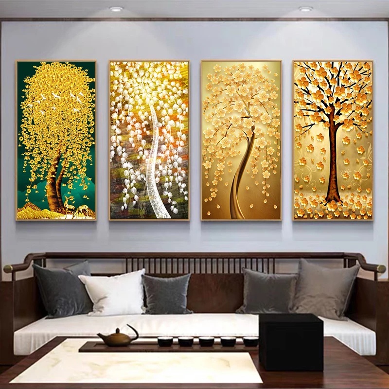 Abstract Golden Money Tree Landscape Art Poster Canvas Painting Wall ...