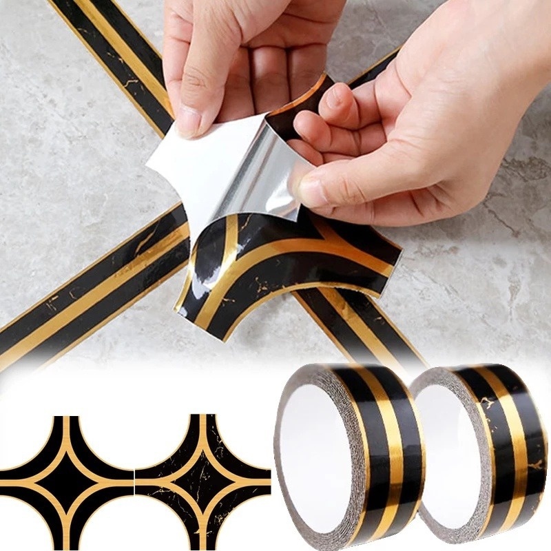 5m Black Gold Self Adhesive Tile Sticker Waterproof Wall Gap Sealing ...