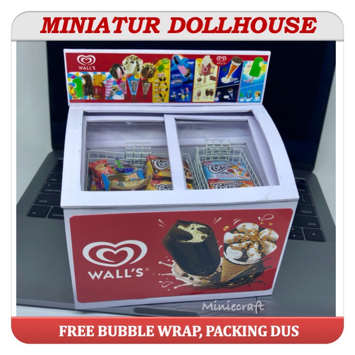 MINIATURE ICE CREAM FREEZER SAVING PACKAGE & 12 PCS DOLLHOUSE ICE CREAM ...