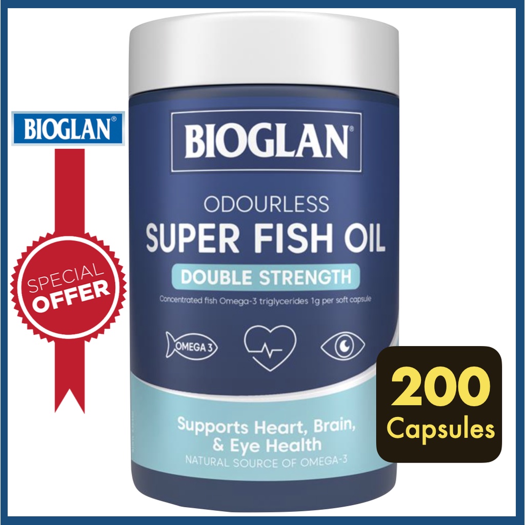 BIOGLAN Odourless Double Strength Super Fish Oil [200 Capsules] Heart ...