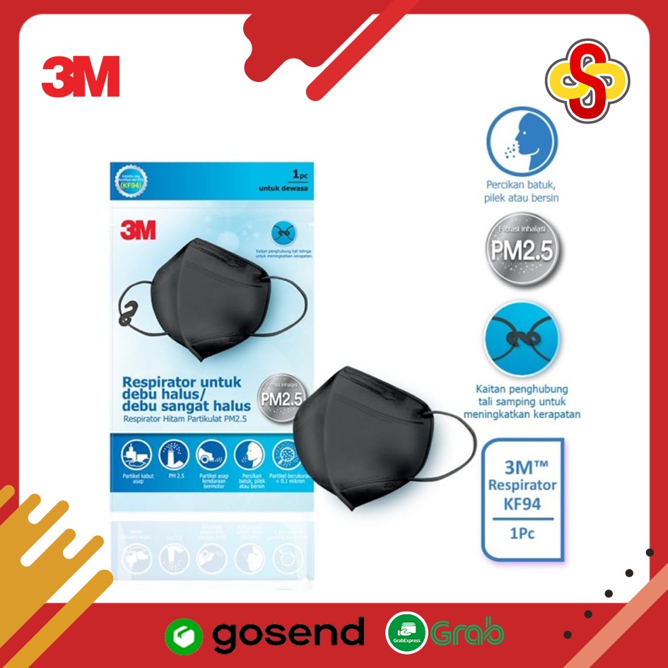 PUTIH HITAM Korean 3M KF94 Respirator Mask Black/White Filter Contents ...